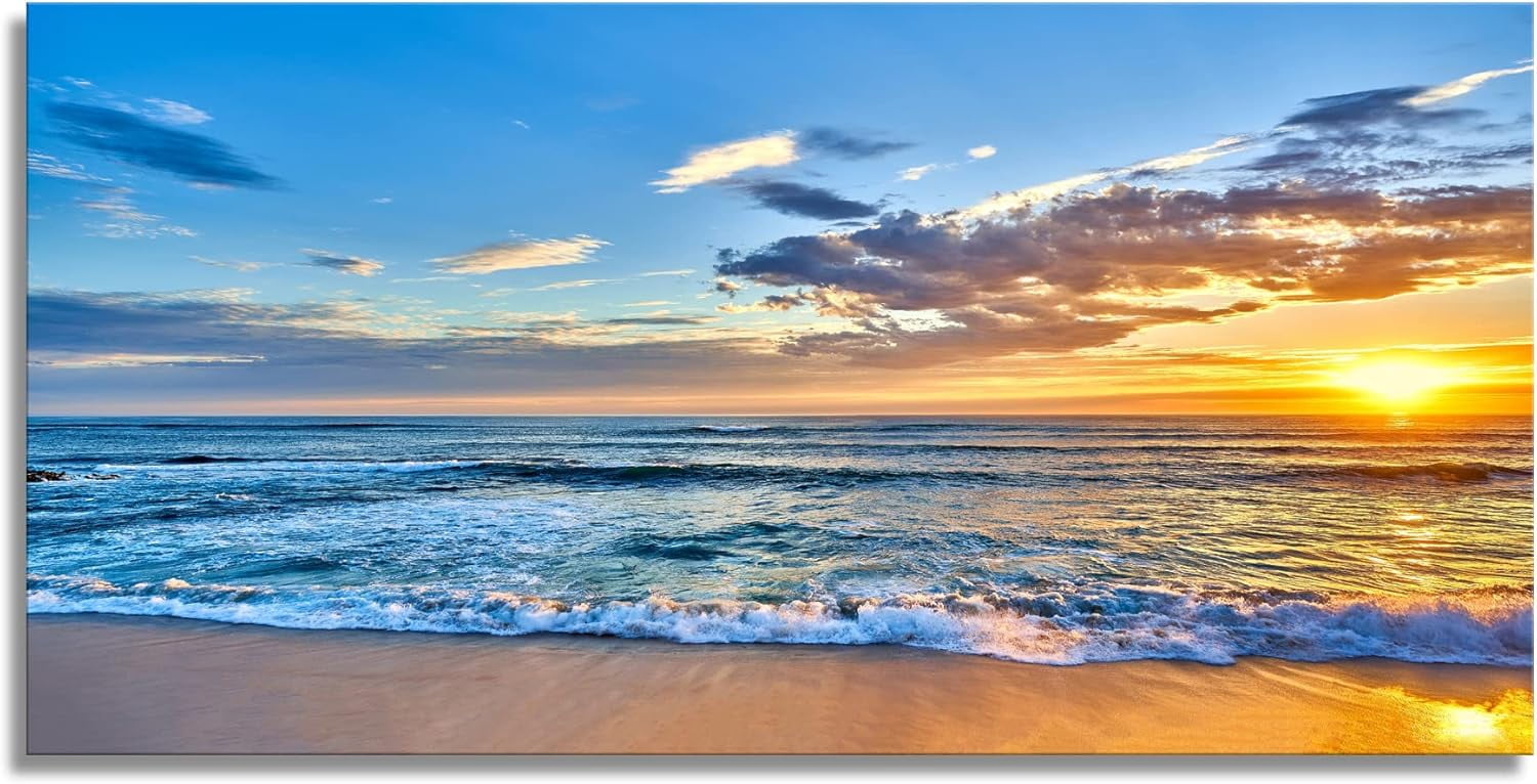 Wall Art Canvas Painting Seaside Sunset over the beaches 1 Piece blue ...