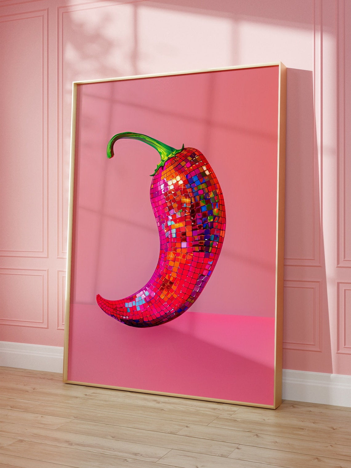 Wall Art, Chili Pepper Disco Ball Maximalist Painting, Dopamine Dining ...