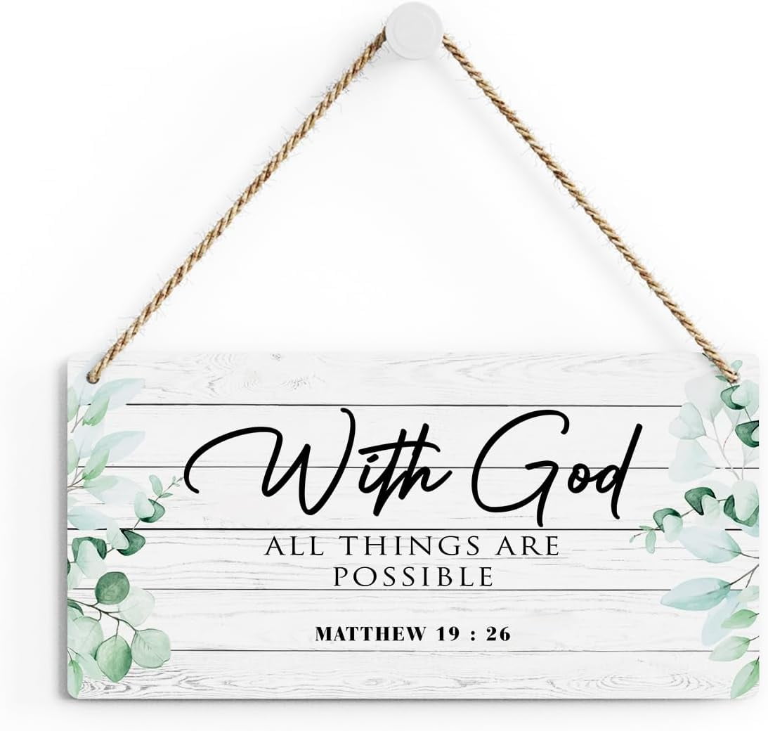 Wall Art Christian Rustic Bible Verse Wood Decor Sign, Matthew 1926 ...