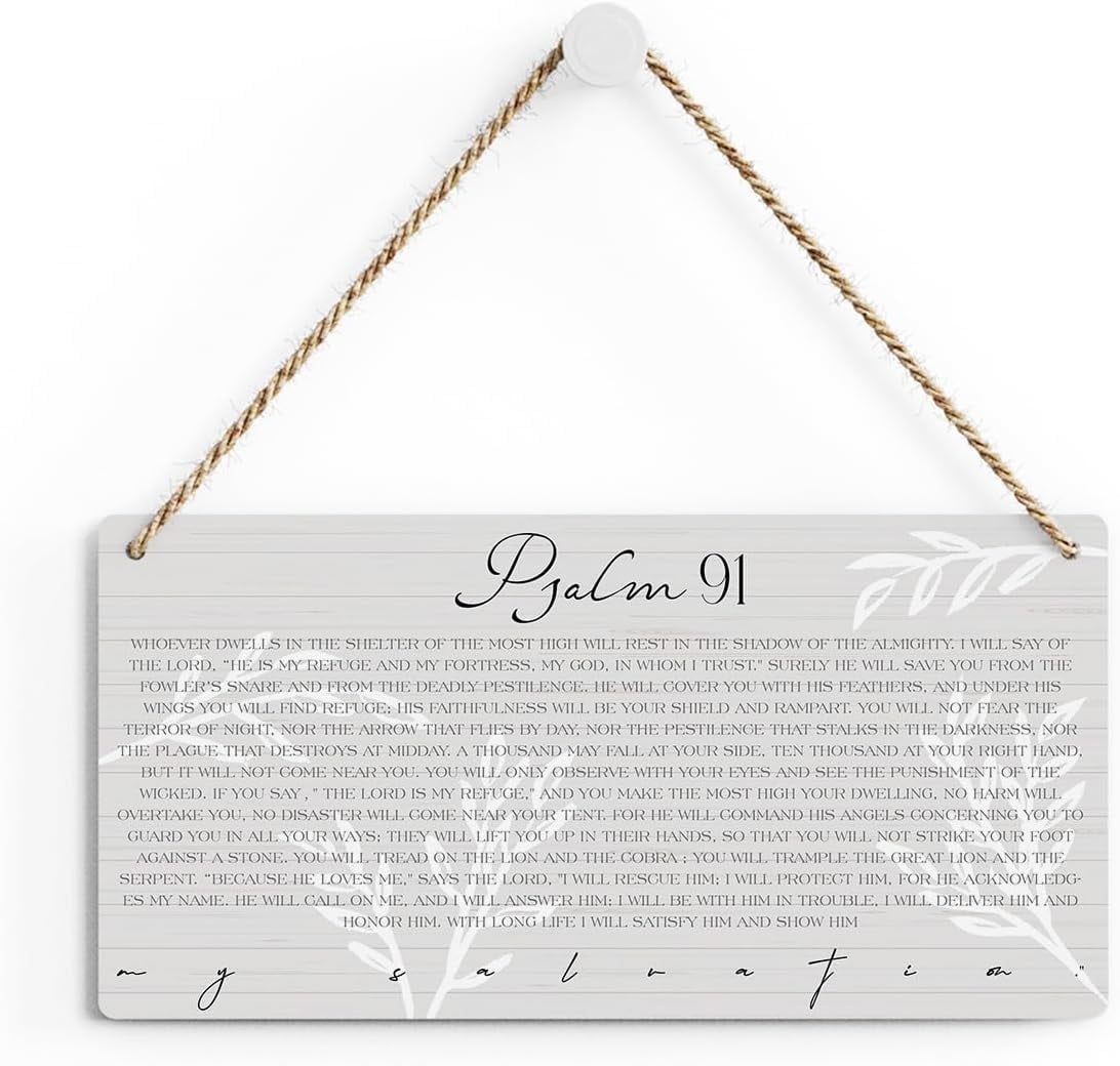 Wall Art Christian Rustic Bible Verse Wood Decor Sign, Psalm 91 ...