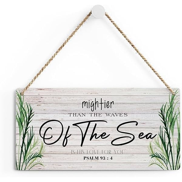 Wall Art Christian Rustic Mightier Than The Waves Bible Verse Wood ...