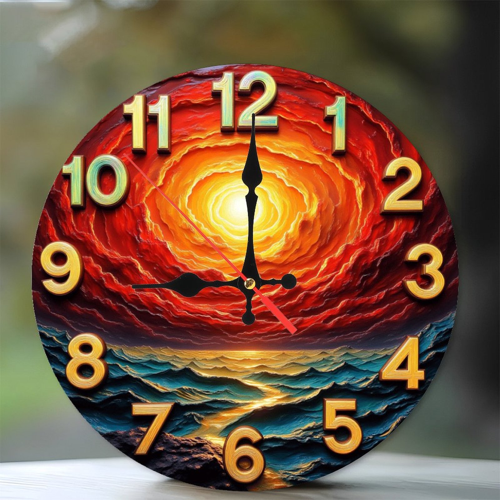 Wall Art Clock with Ocean Sunset Design 10-Inch Silent Wooden Wall ...