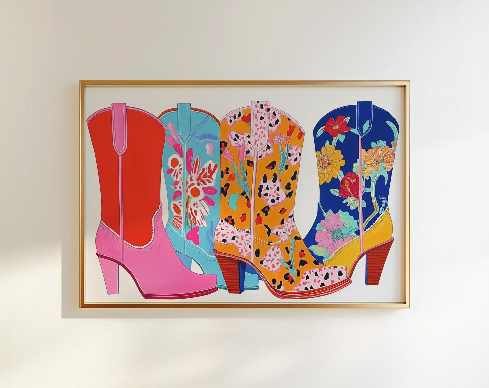Wall Art, Colorful Cowboy Boot Poster, Eclectic Western Decor, Floral ...