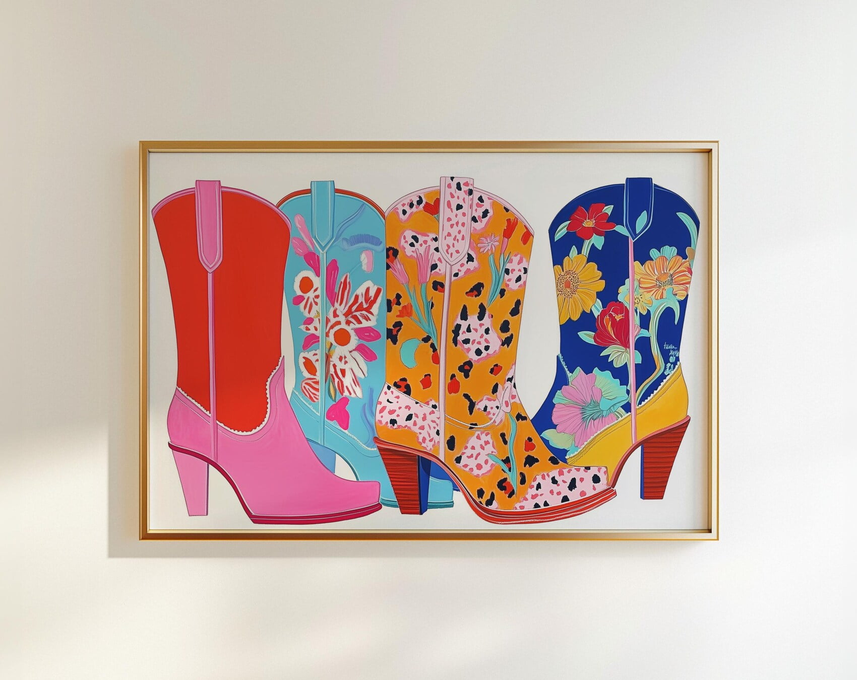 Wall Art, Colorful Cowboy Boot Poster, Eclectic Western Decor, Floral ...