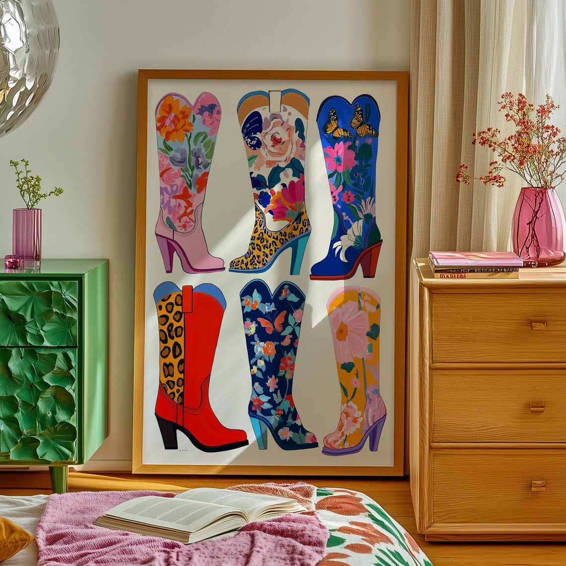 Wall Art, Colorful Cowgirl Boot Poster, Fashionable Western Decor ...