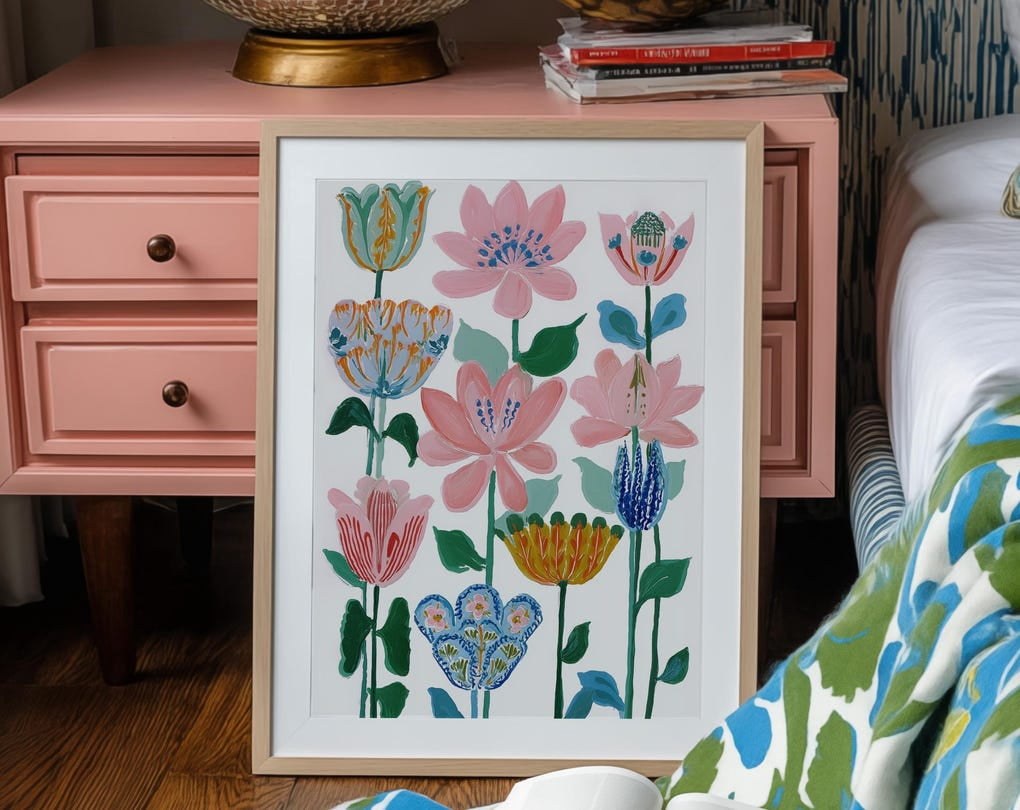 Wall Art Colorful Floral Print, Cottagecore Pink Flower Poster ...
