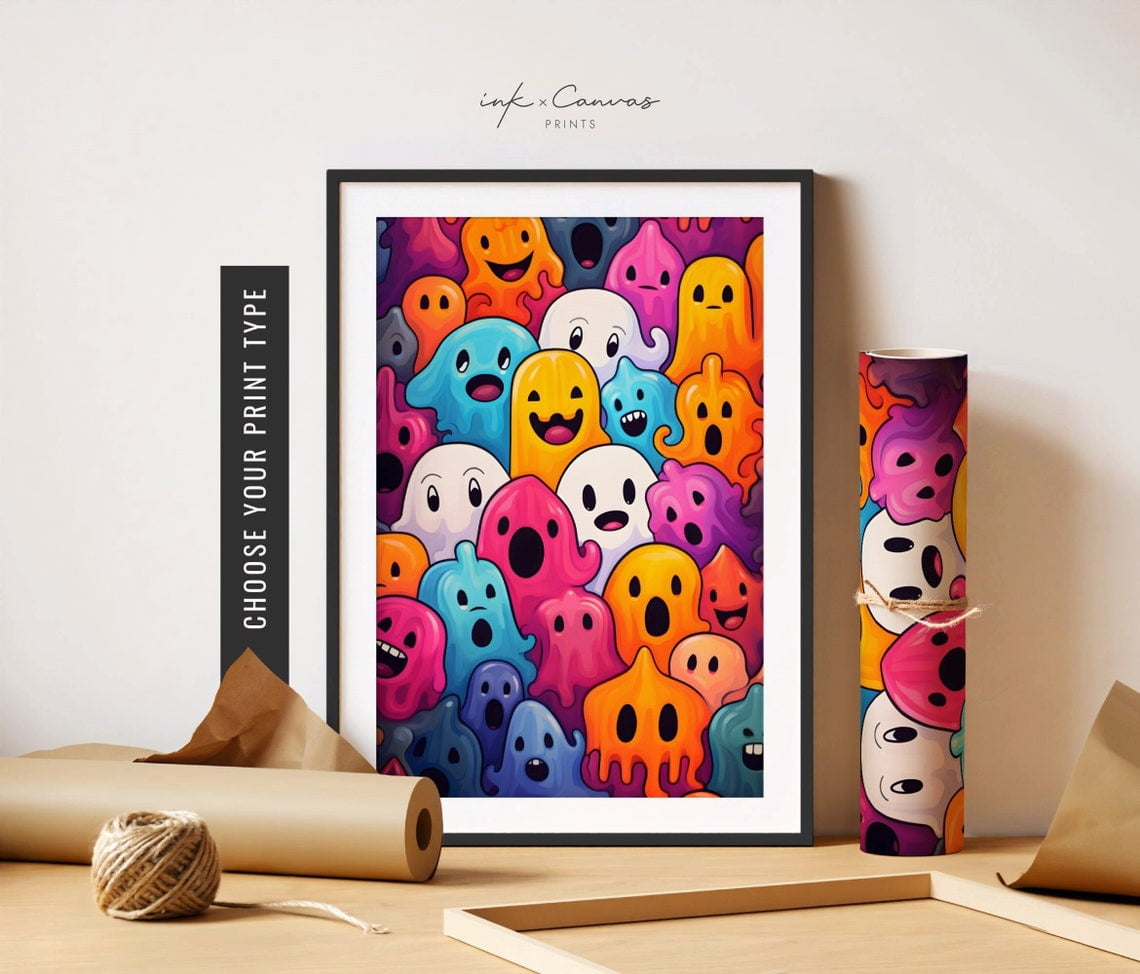 Wall Art Cute Ghosts Poster Colorful 90S Decor Adorable Ghost Posters ...