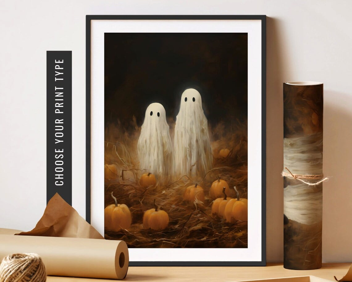 Wall Art Cute Ghosts Poster Vintage Decor Pumpkin Art Posters Spooky ...