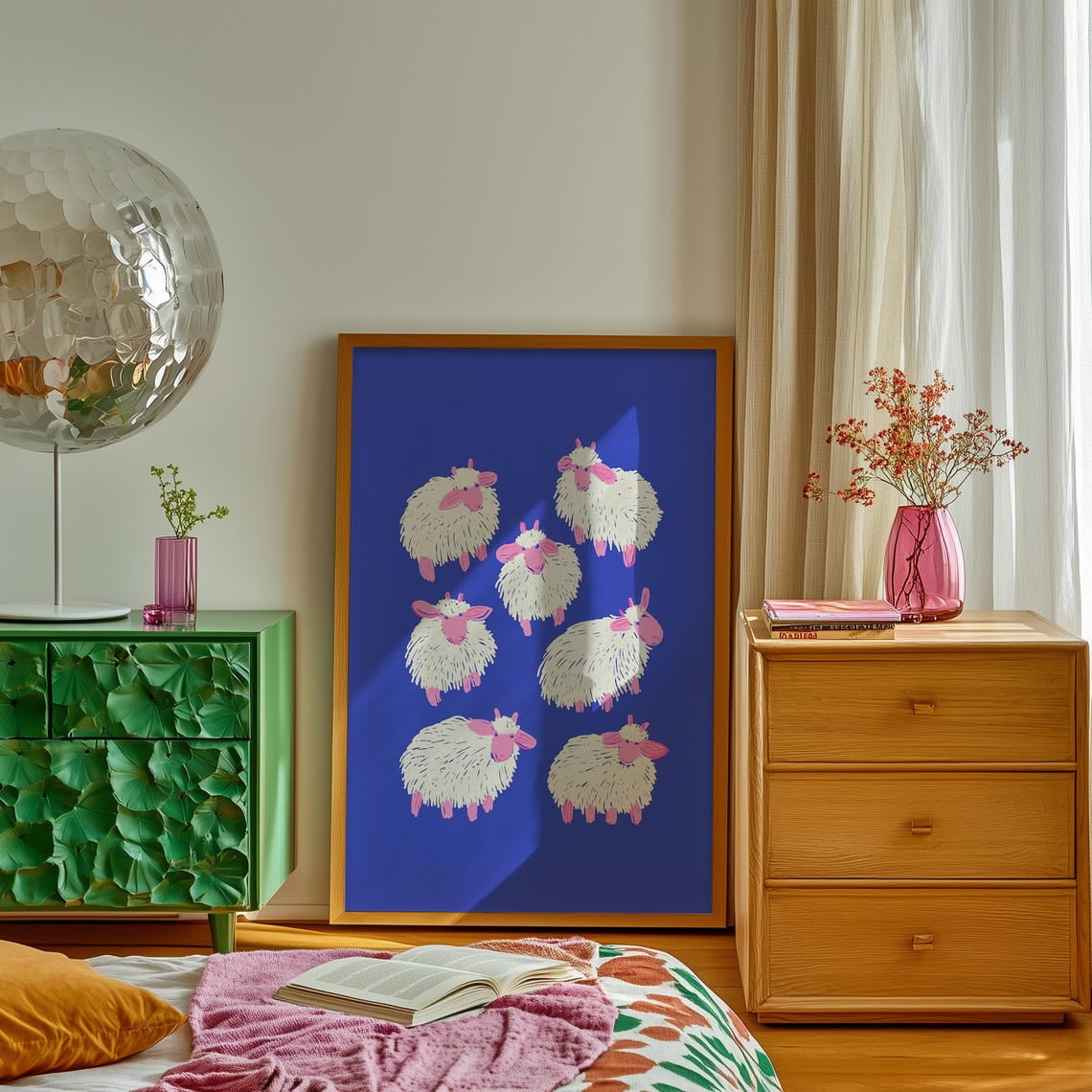 Wall Art, Cute Sheep Poster, Whimsical Farmhouse Decor, Pastel Animal ...