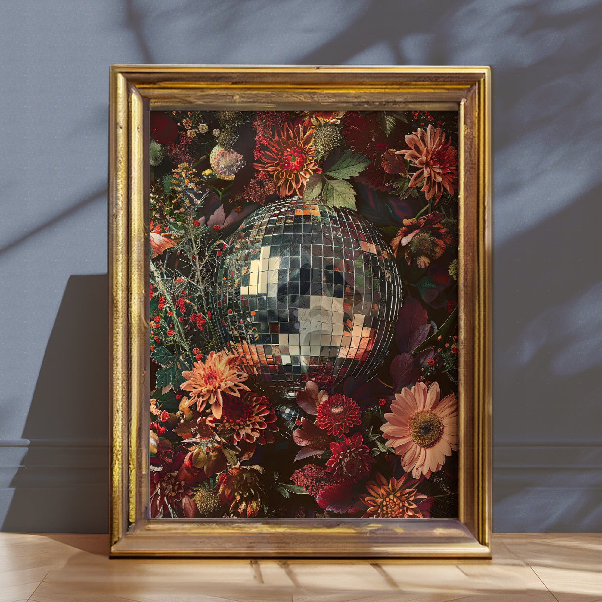 Wall Art Dark Academia Disco Ball Poster Moody Florals Print Optical ...