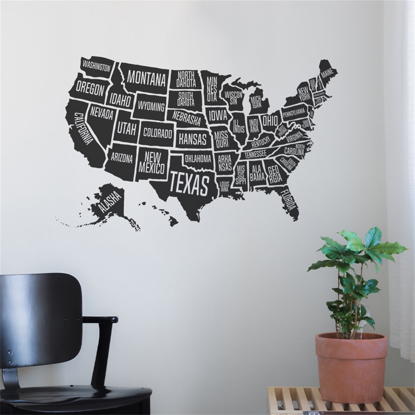 Wall Art Decal USA Map State Sticker Home Office Decoration for Bedroom ...
