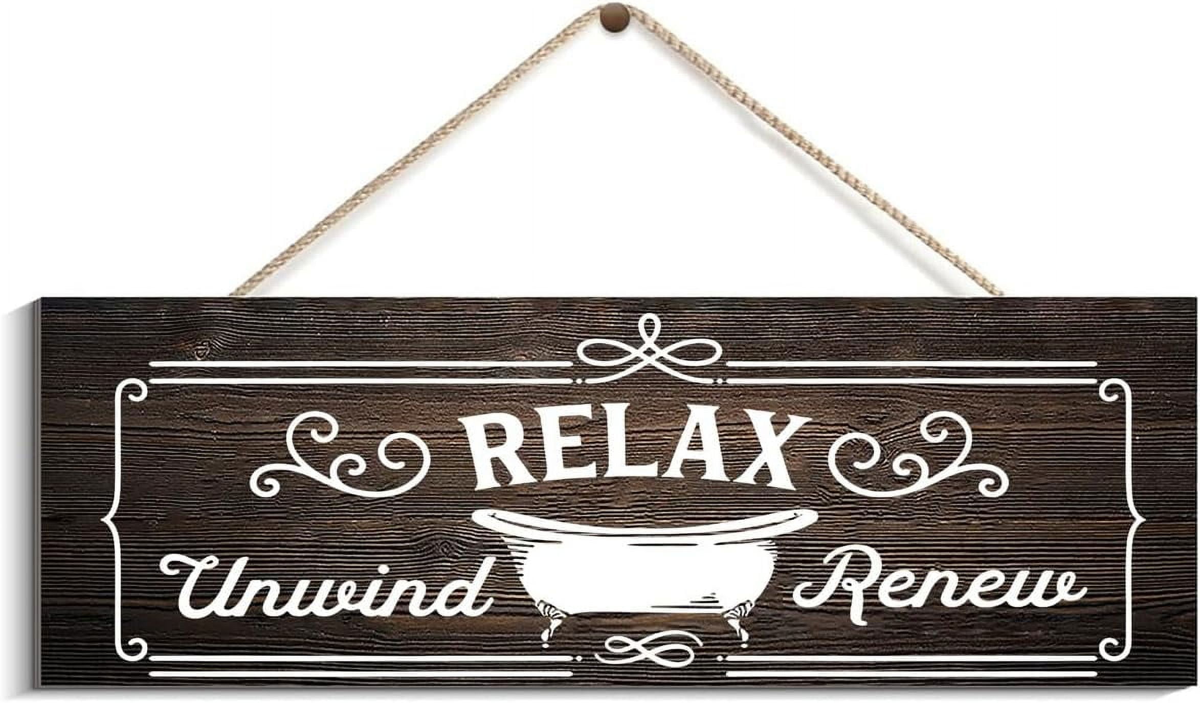 Wall Art Decor Wooden Sign Relax Uwind Renew Sign Bathroom Sign Bath ...