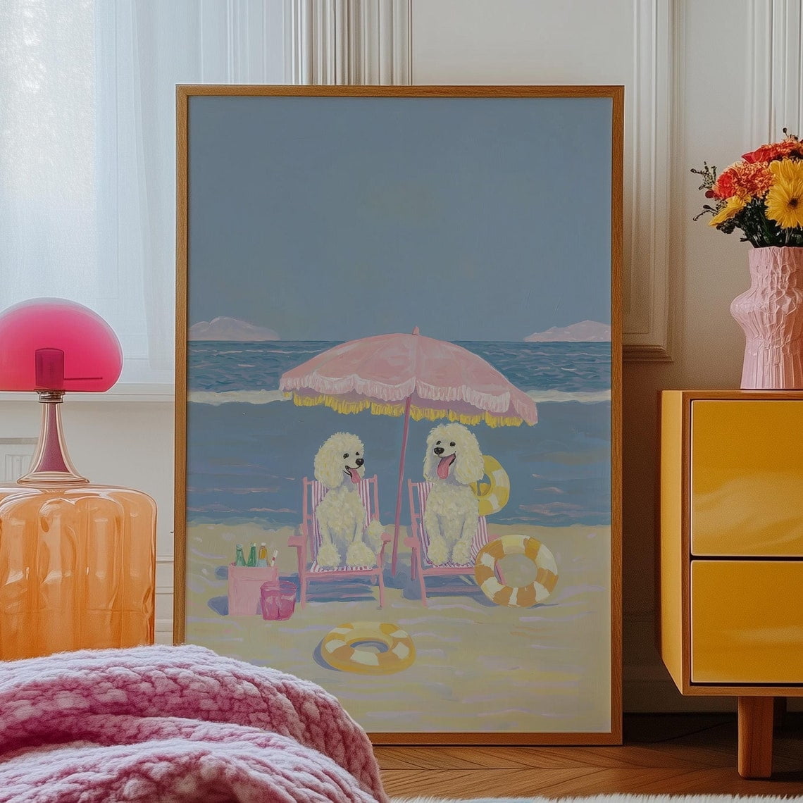 Wall Art, Dopamine Decor, Beach Print, Danish Pastel Dog Art, Colorful ...