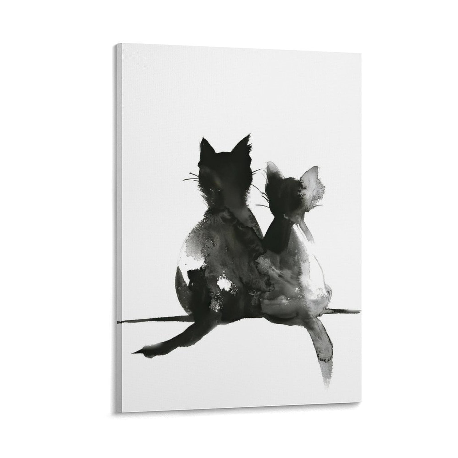 Wall Art Farmhouse Cat Couple Print Minimalist Black & White Watercolor ...