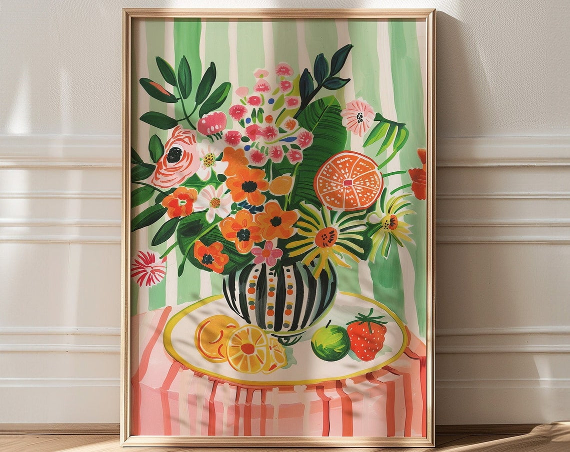 Wall Art, Floral Poster, Maximalist Decor, Flower Vase Art, Cottagecore ...