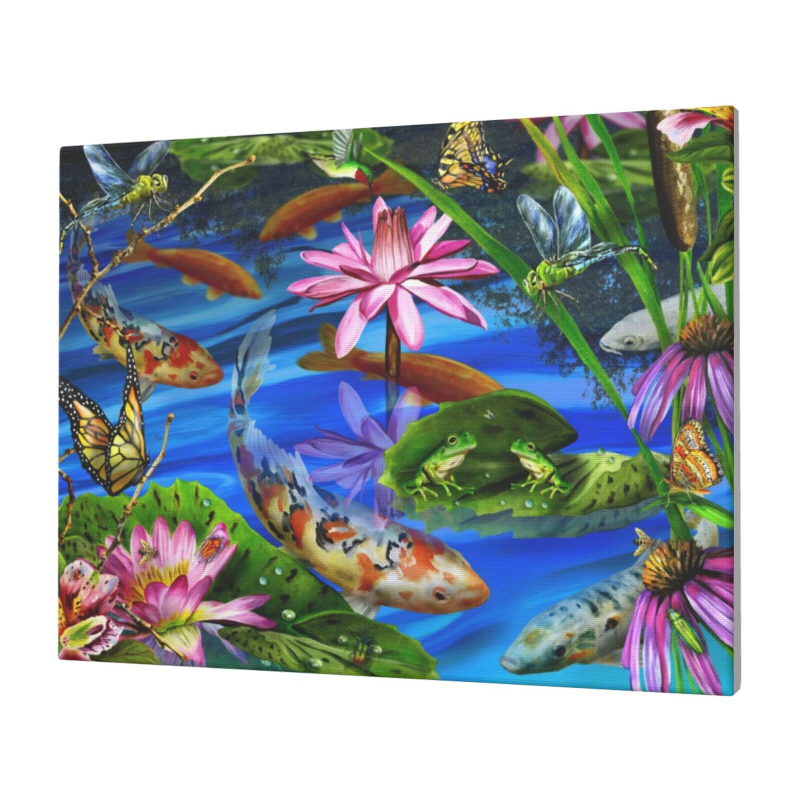 Wall Art Frogs, Dragonflies And Koi In The Pond. Picture Canvas Wall ...