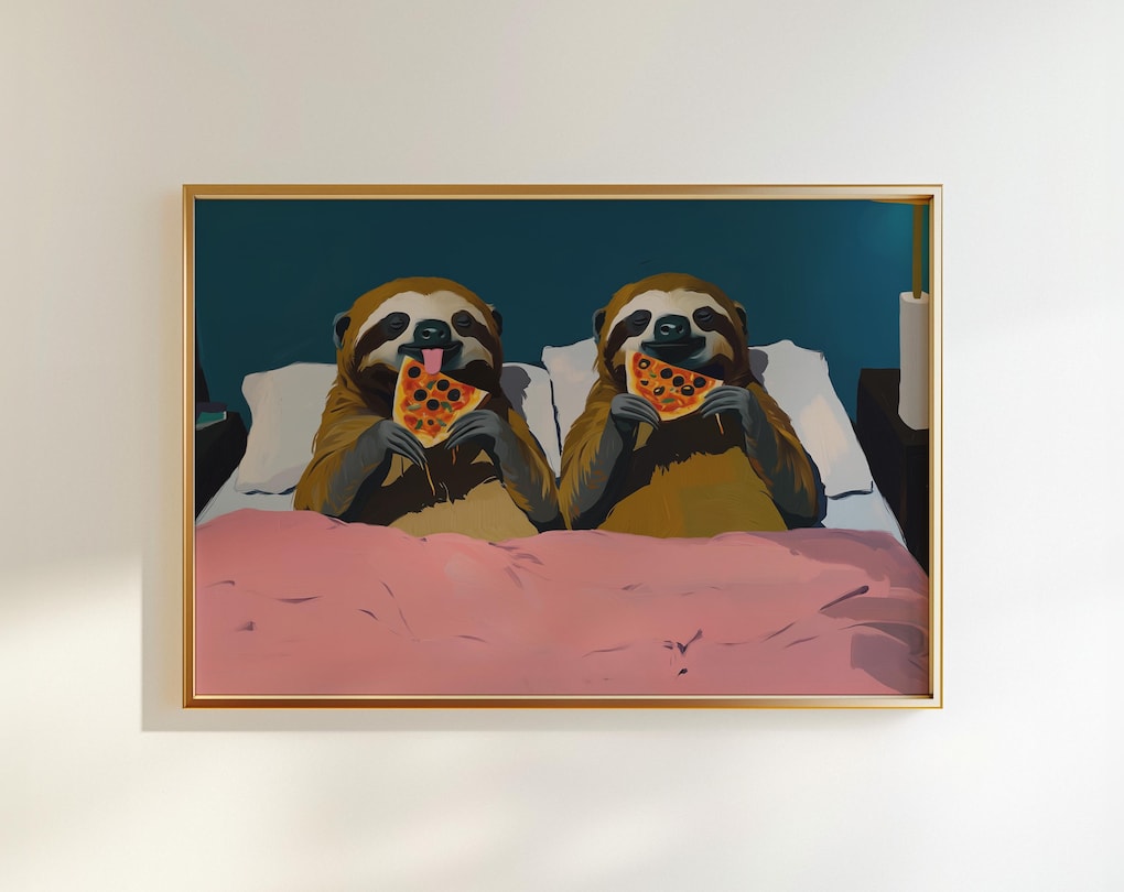 Wall Art, Funny Sloth Print, Pizza Lovers Poster, Cozy Bedroom Decor ...