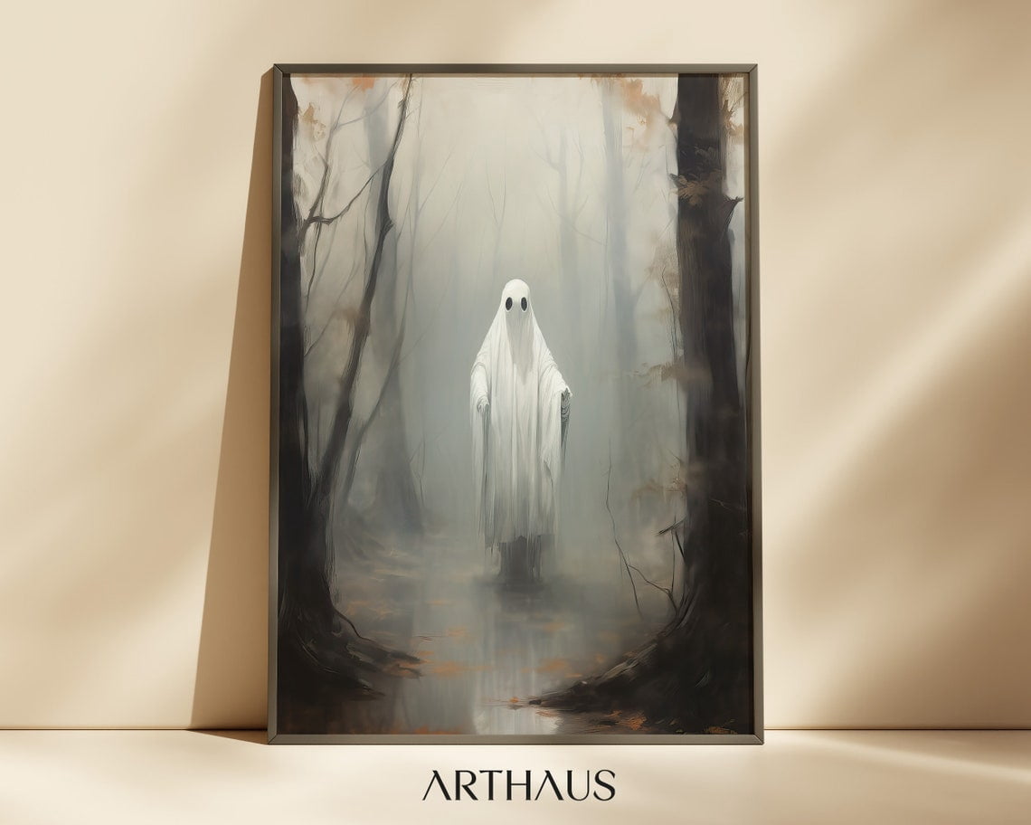 Wall Art Ghost In Forest Painting Spooky Farmhouse Wall Decor, Decor ...
