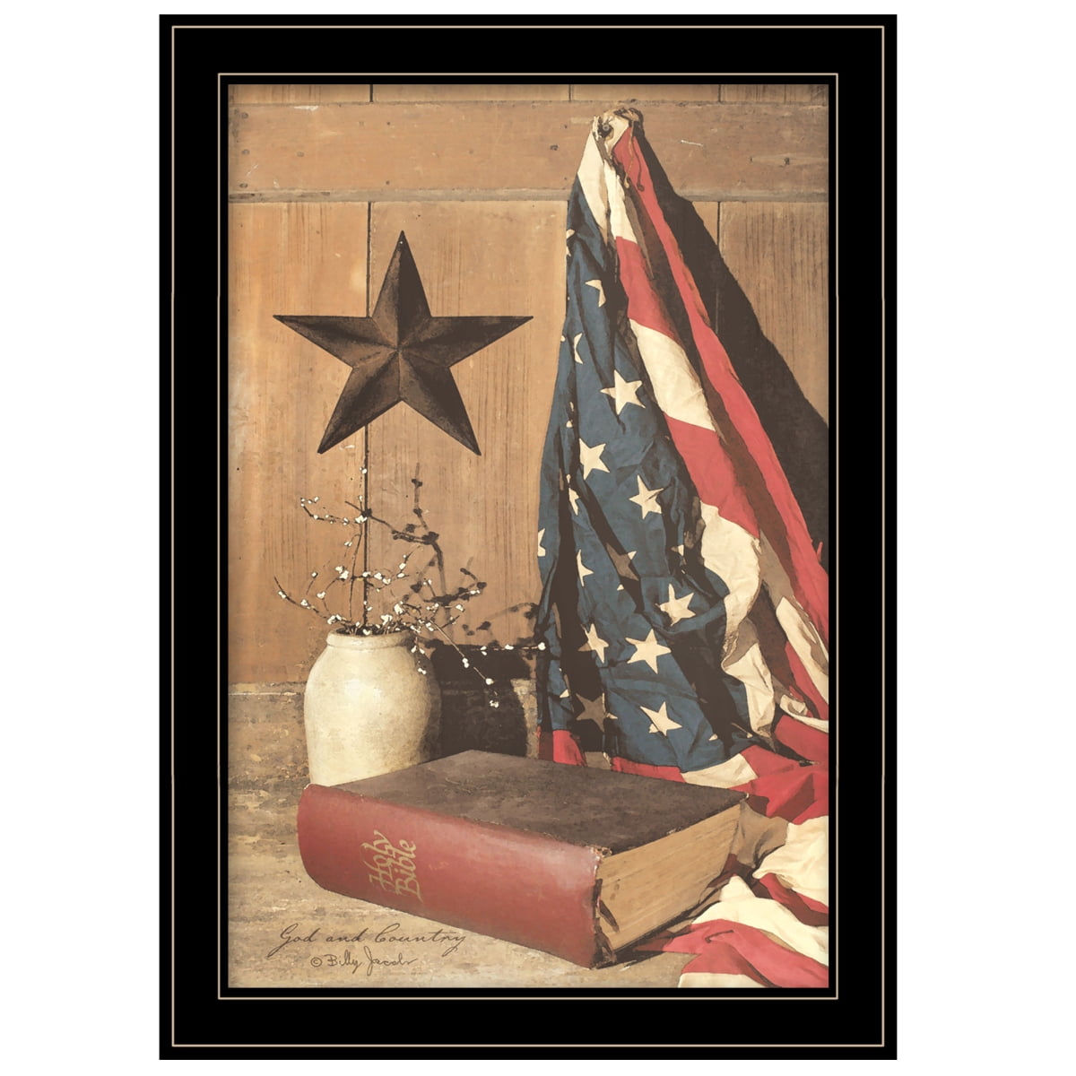 Wall Art "God and Country" by Billy Jacobs, Ready to Hang Framed Print, Black Frame,Wall Decals ...