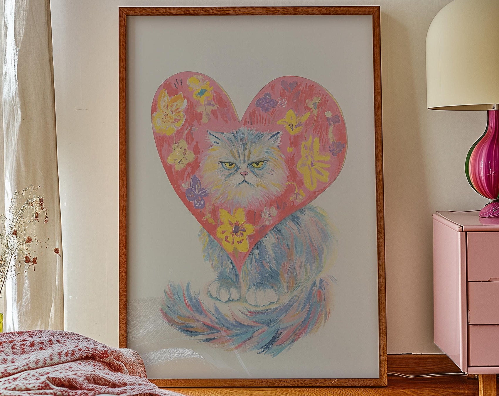 Wall Art, Grumpy Cat Heart Print, Maximalist Valentine Decor, Colorful ...