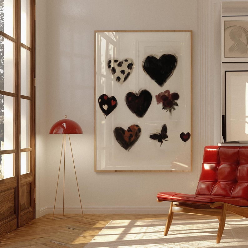 Wall Art, Grunge Coquette Heart Print, Dark Romance Decor, Leopard ...