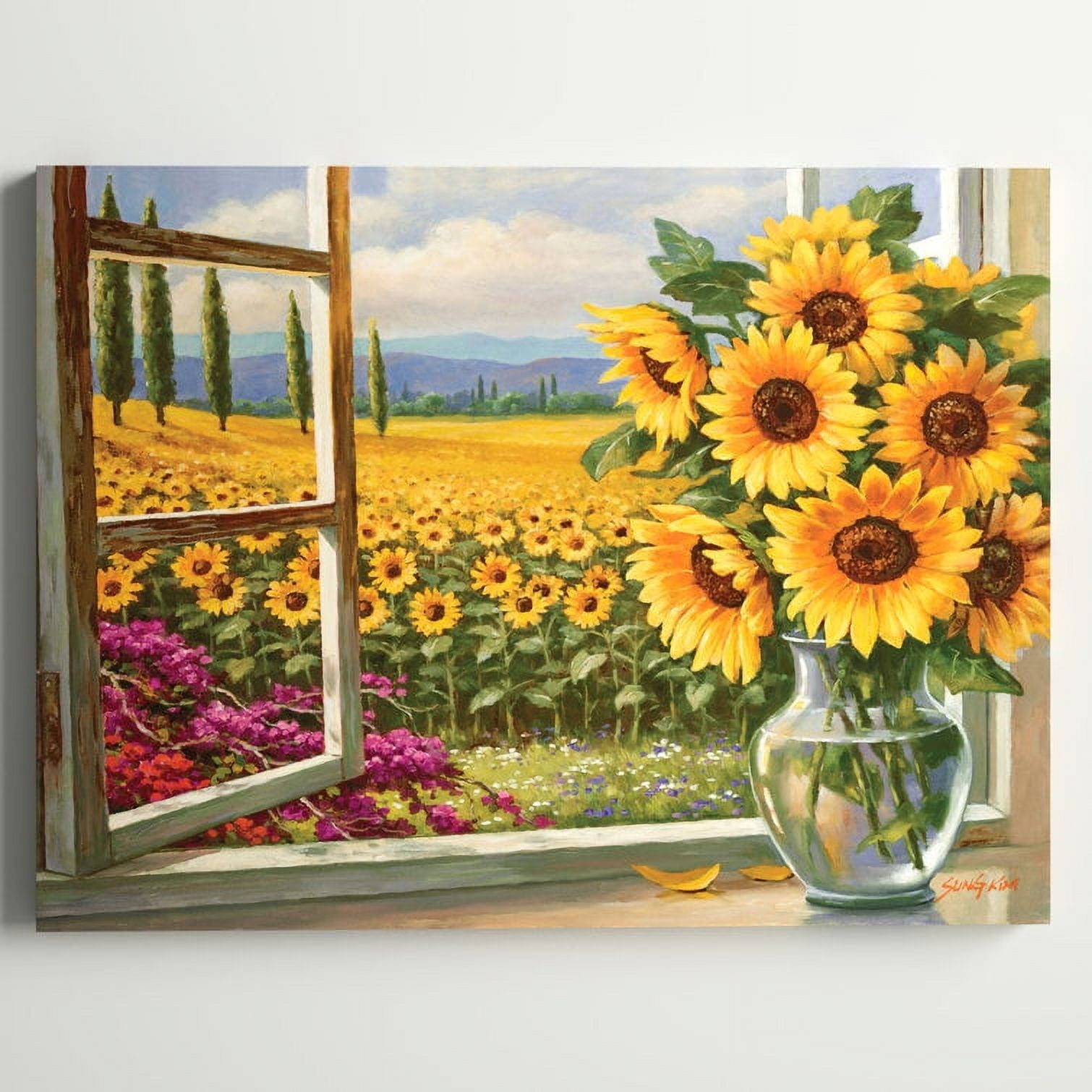 Wall Art Harvest Time Canvas Print Poster Sunflower Field Window Canvas ...
