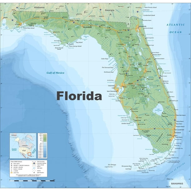 Wall Art Impressions 24"x24" Laminated Poster :: Florida physical map ...