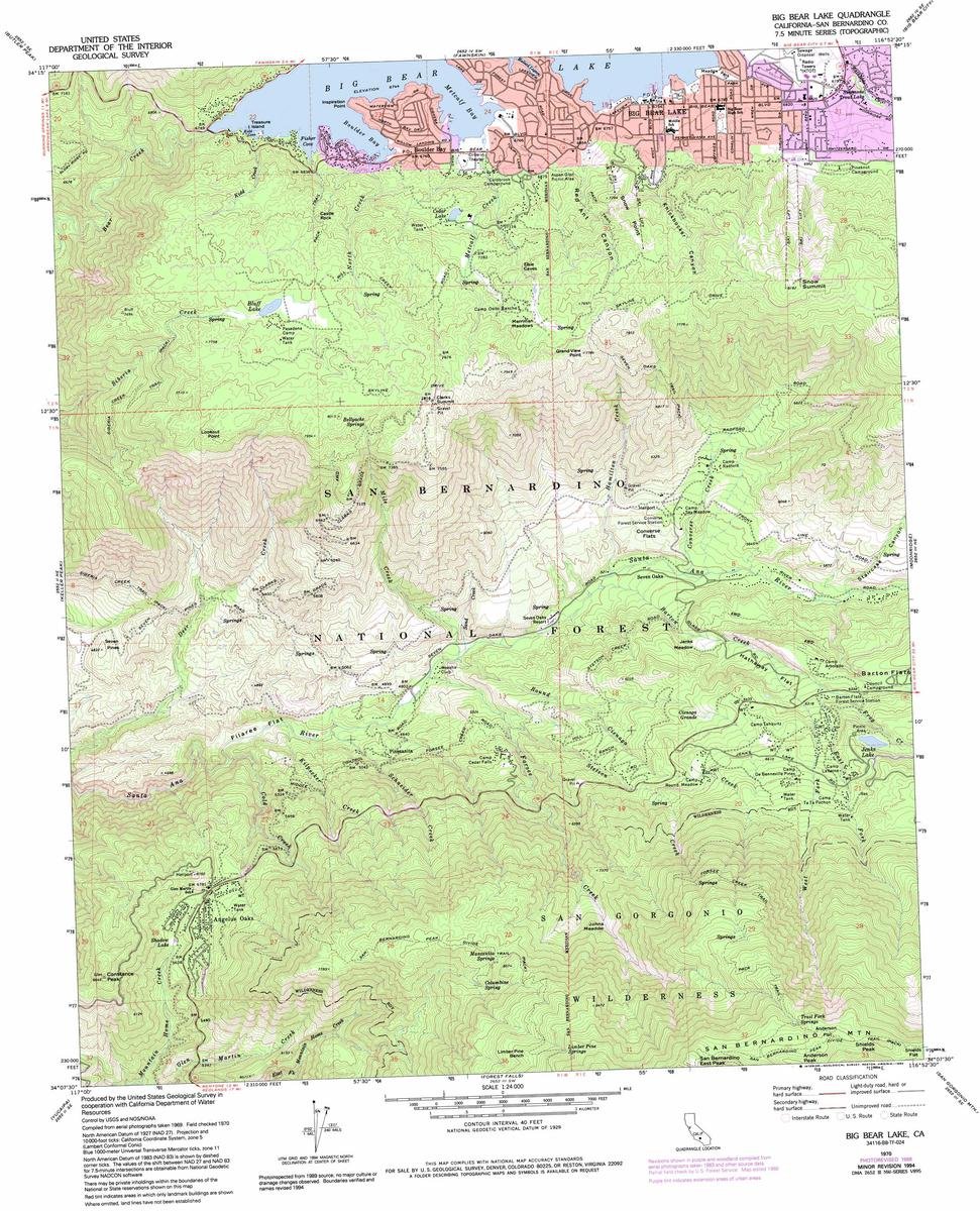 Wall Art Impressions 24"x29" Photographic Quality Poster:: Big Bear Lake topographic map, CA ...