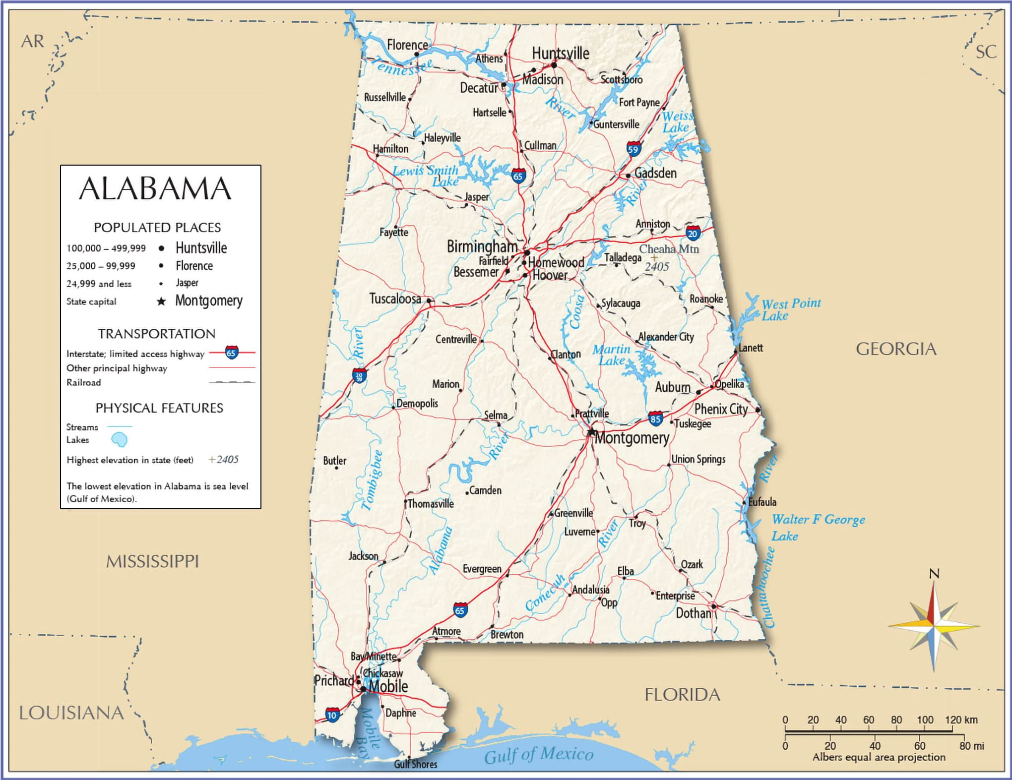 Wall Art Impressions 24x18in Poster The detailed map of Alabama with ...