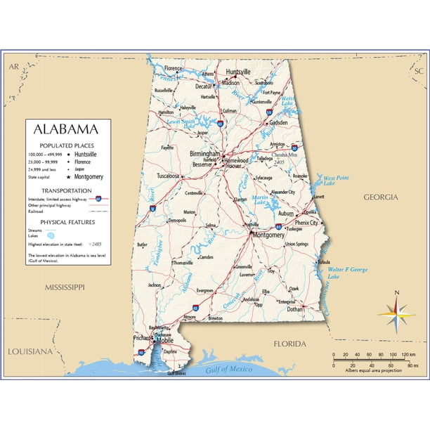 Wall Art Impressions 24x18in Poster The detailed map of Alabama with ...
