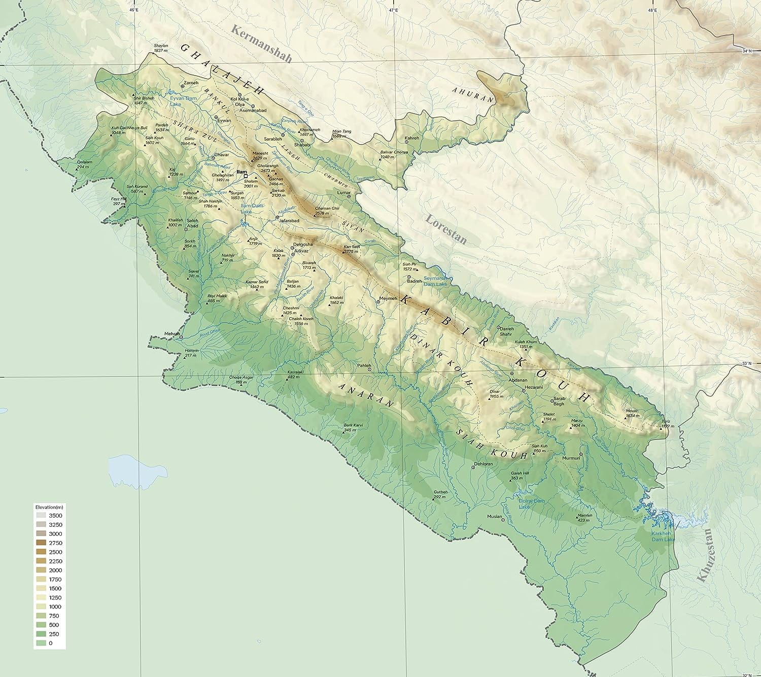 Wall Art Impressions 25x24in Topographic Map of Ilam Province 【Photo ...