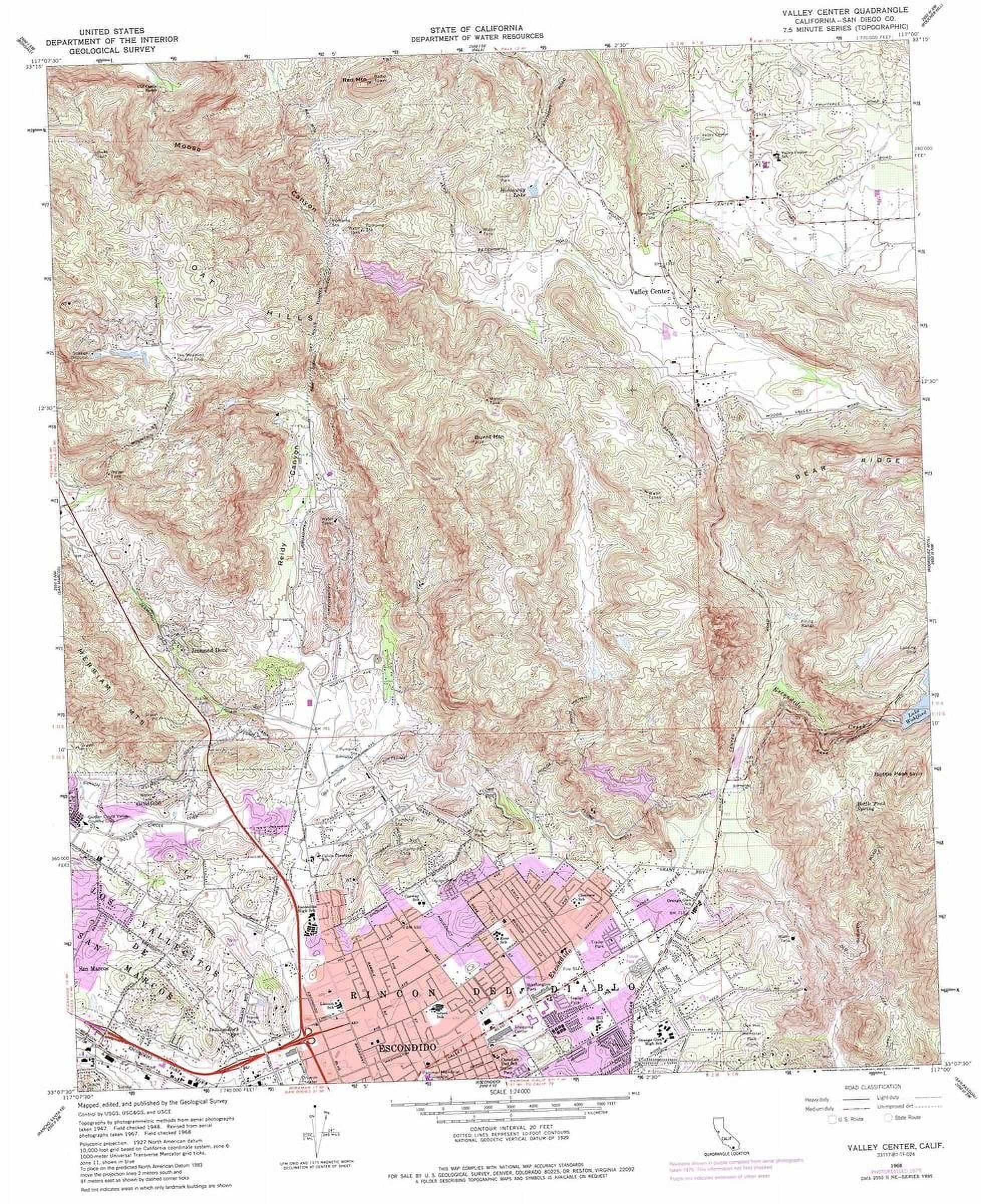 Wall Art Impressions 24"x29" Poster :: Valley Center topographic map ...