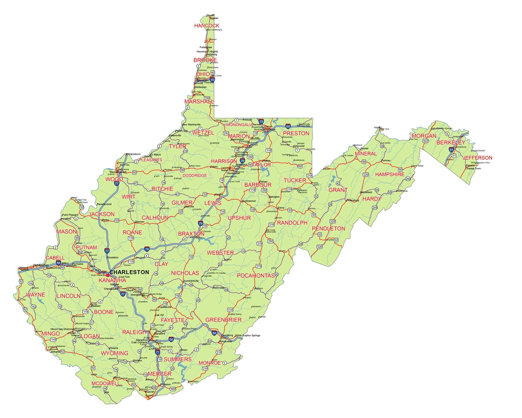 Wall Art Impressions 29x24in Coated Paper West Virginia Map with ...
