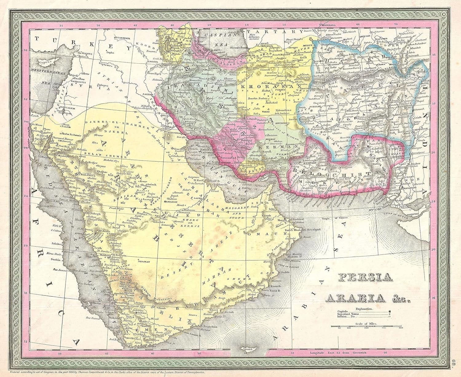 Wall Art Impressions 29x24in Poster 1850 Mitchell Map of Arabia Persia ...