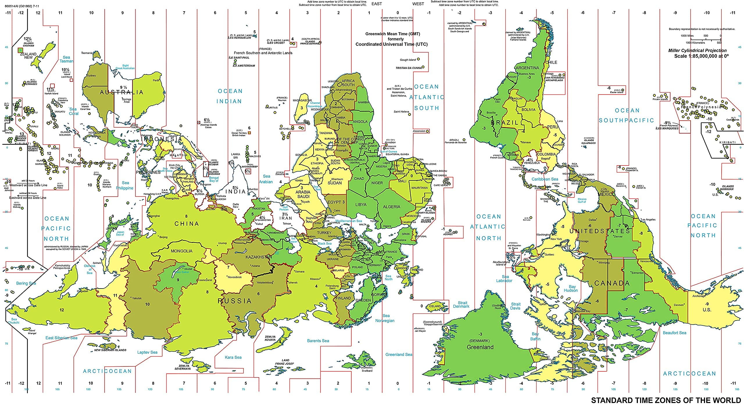 Wall Art Impressions 44x24in Upside down World Map of Standard Time ...