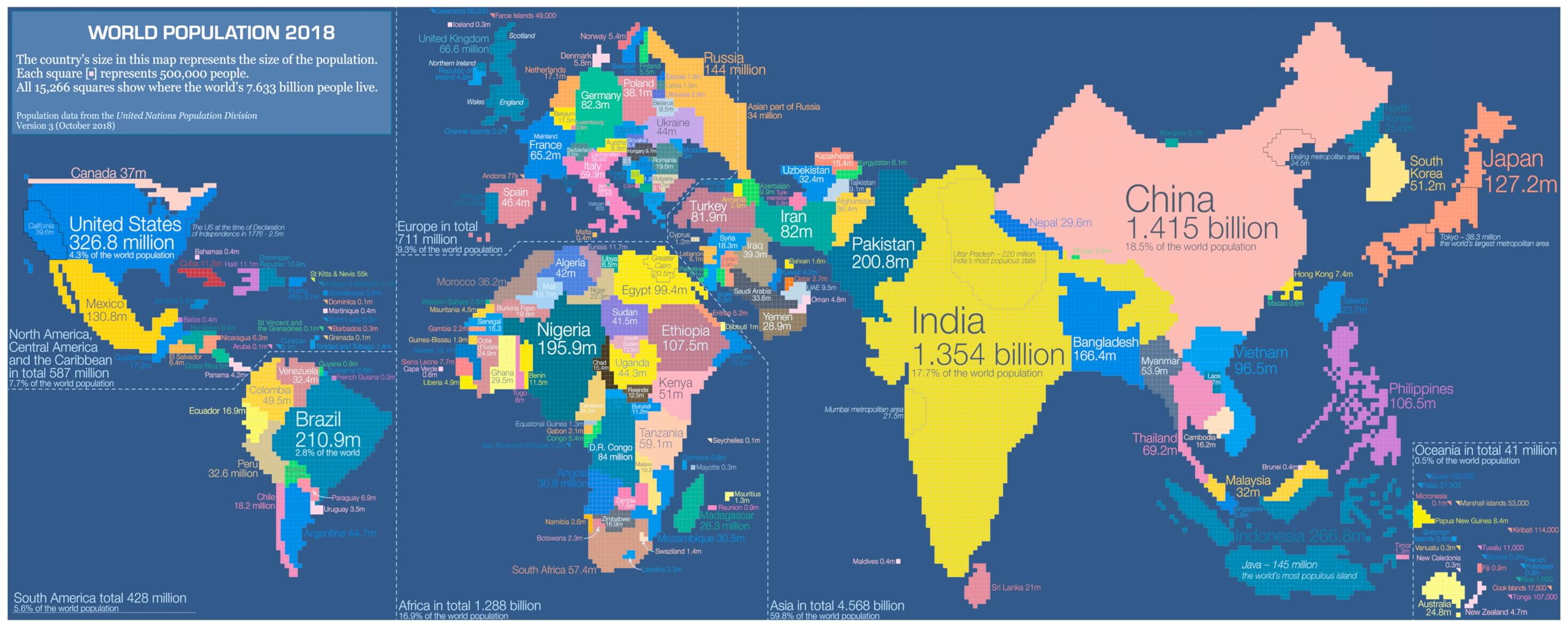 Wall Art Impressions 50x20in World Population Cartogram Map【Laminated ...