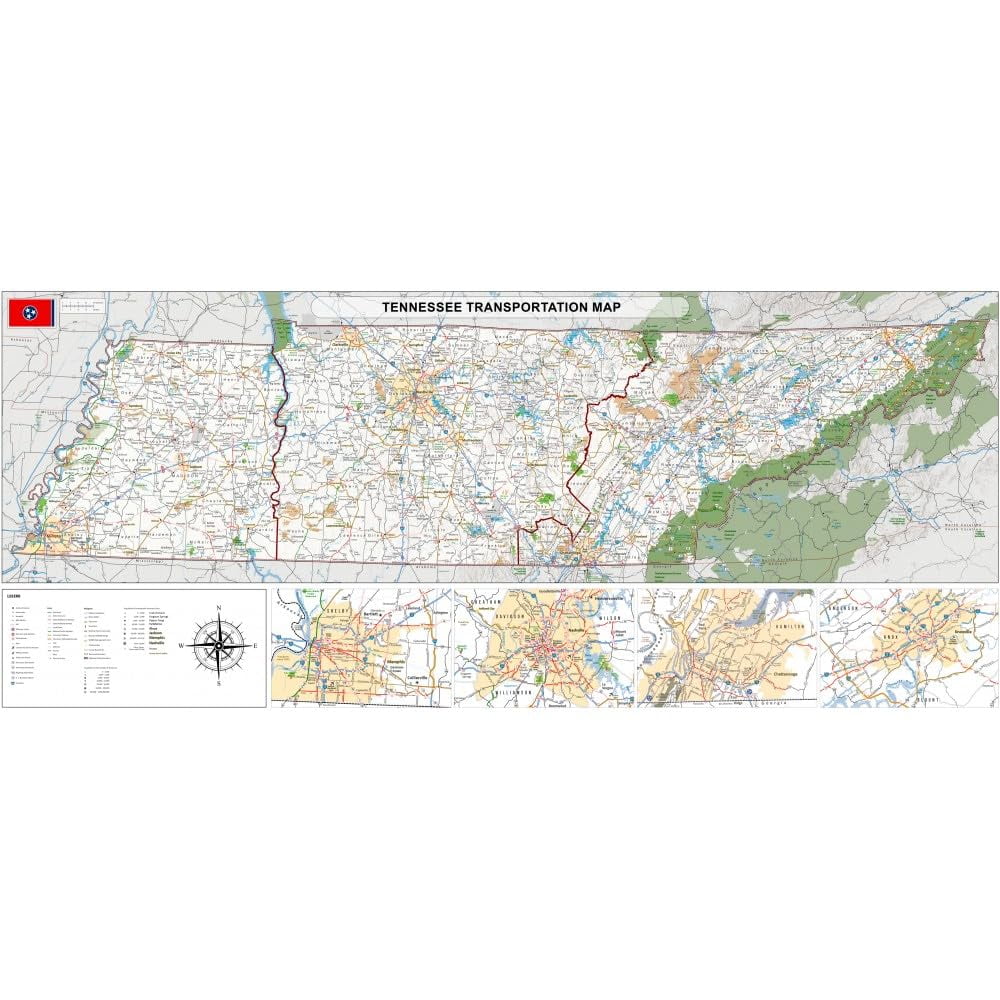 Wall Art Impressions 55x24in Tennessee Road Map, Transportation ...