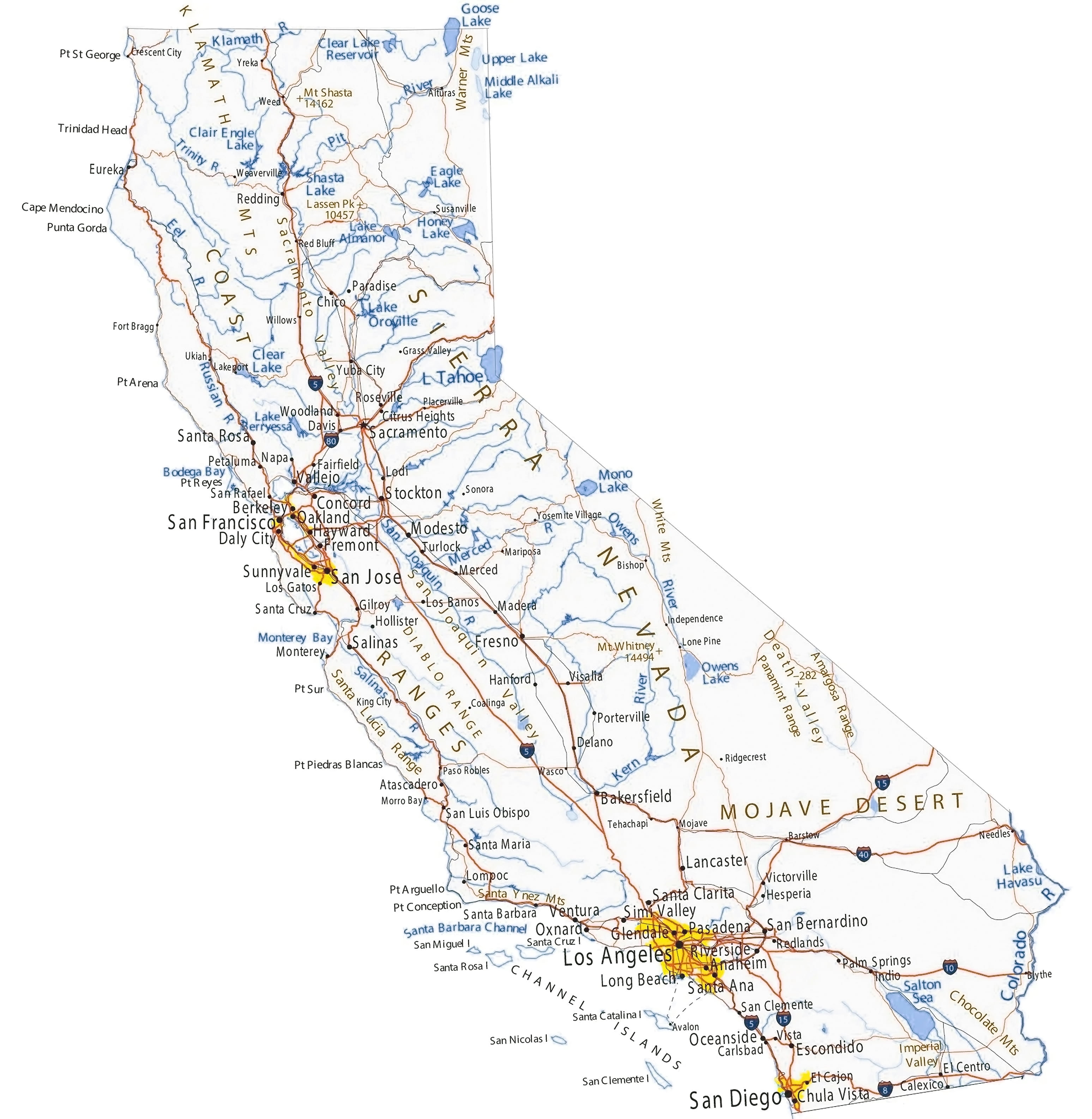 Wall Art Impressions Laminated California Road Map with Cities and ...