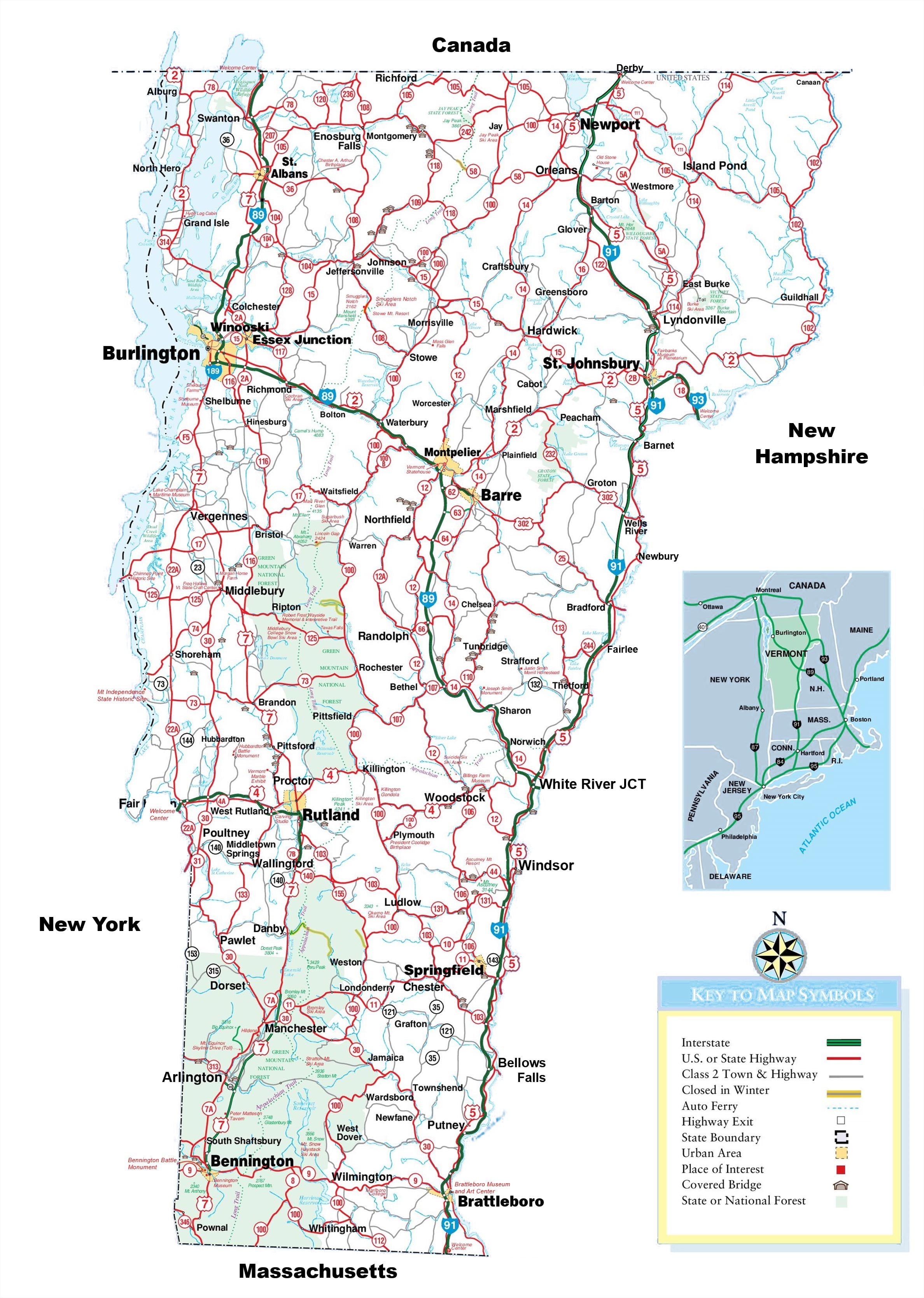 Wall Art Impressions Tourist Map of Vermont 24" x 33" Photography Map ...