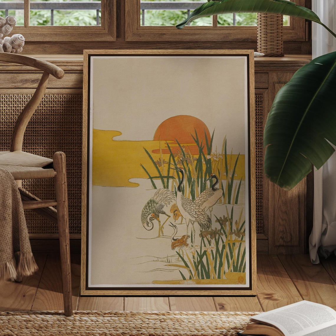Wall Art Japanese Crane And Sunset Prints Vintage Ukiyo-E Style Bird ...