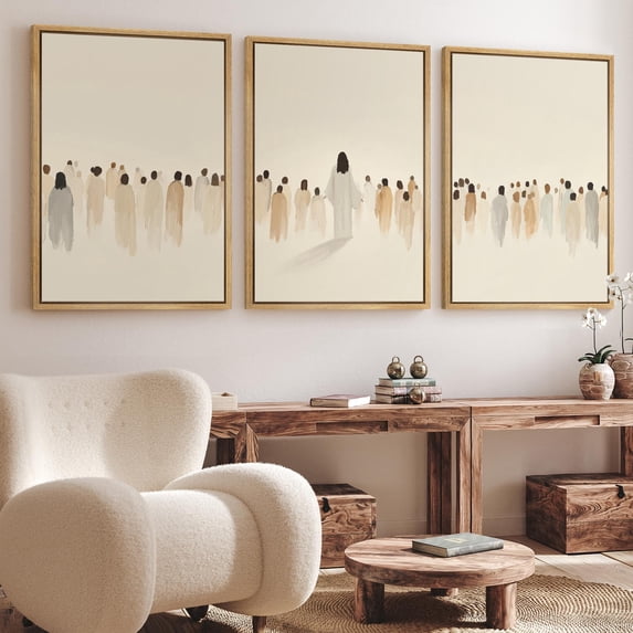 Wall Art Jesus and the Crowd Prints Christian Minimalist Beige Abstract ...