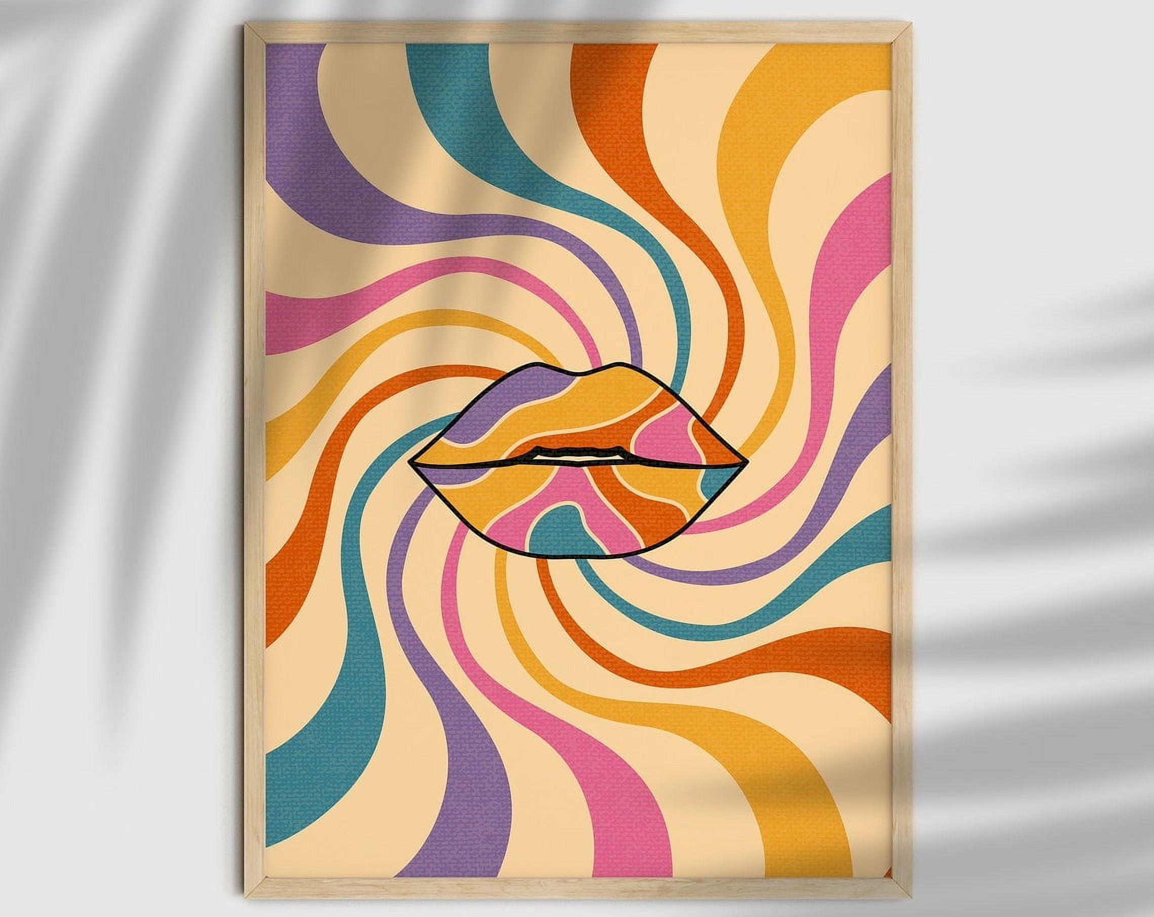 Wall Art Lips, Psychedelic Poster 60S, Groovy 70S Print, Colorful Lip ...