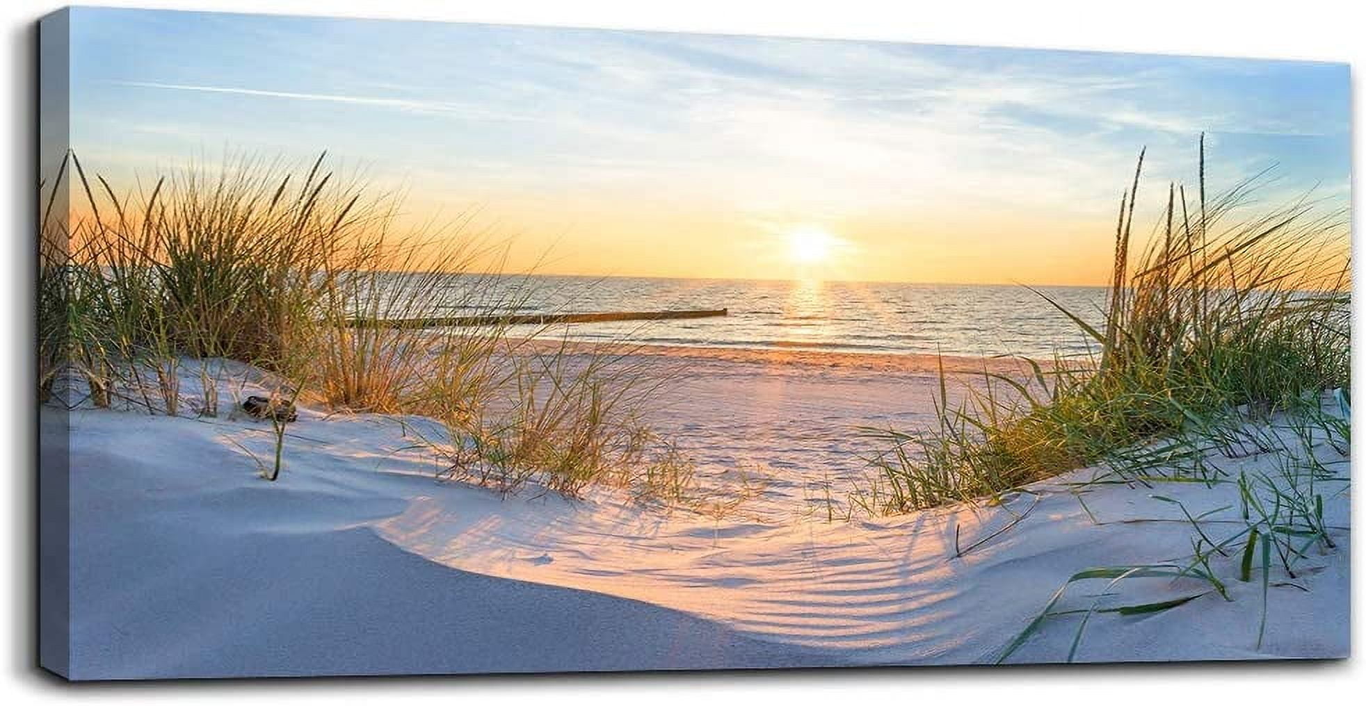 Wall Art For Living Room Large Size Wall Decorations Pictures Blue Sun Beach Grass Ocean ...