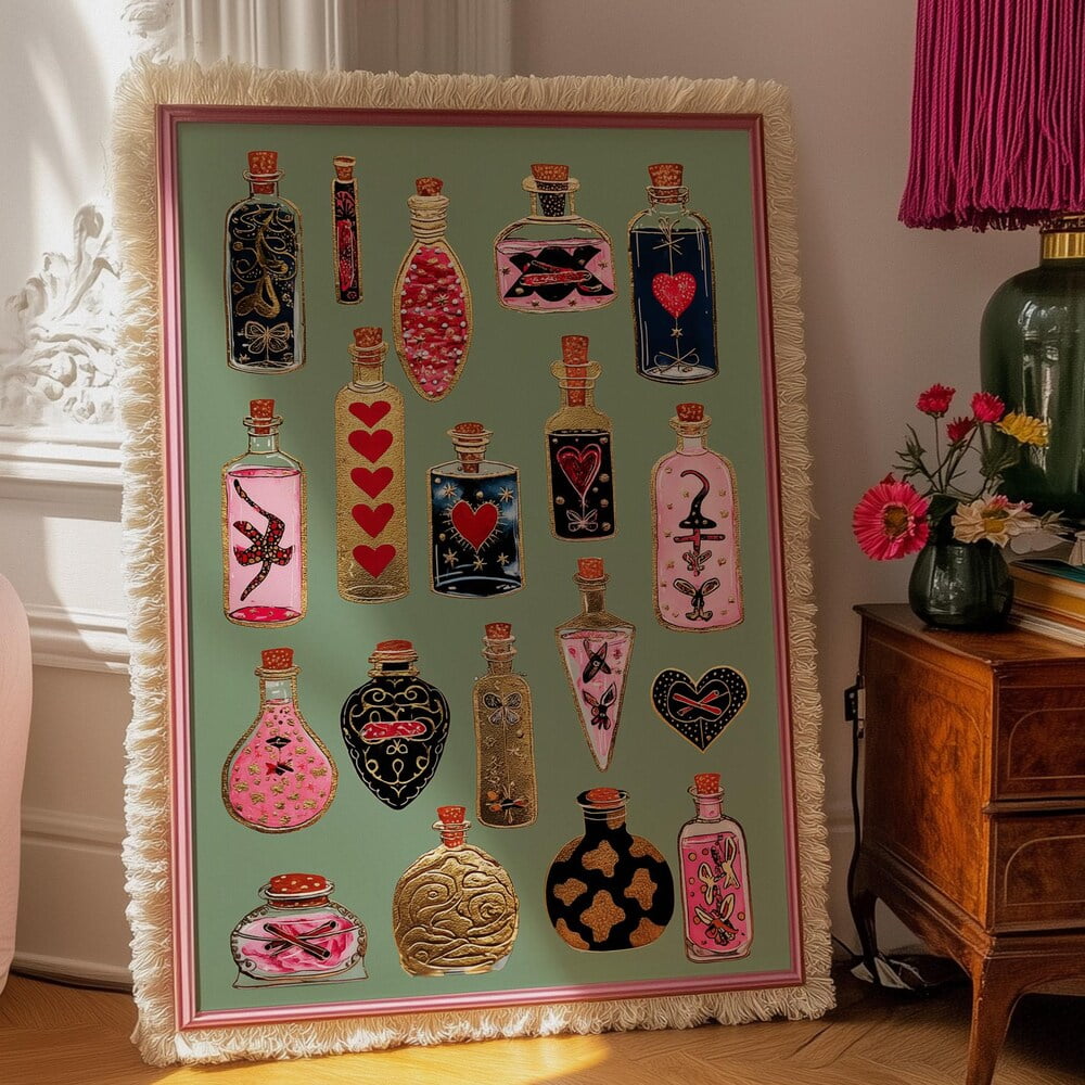 Wall Art, Love Potion Bottle Print, Gothic Apothecary Decor, Pink ...