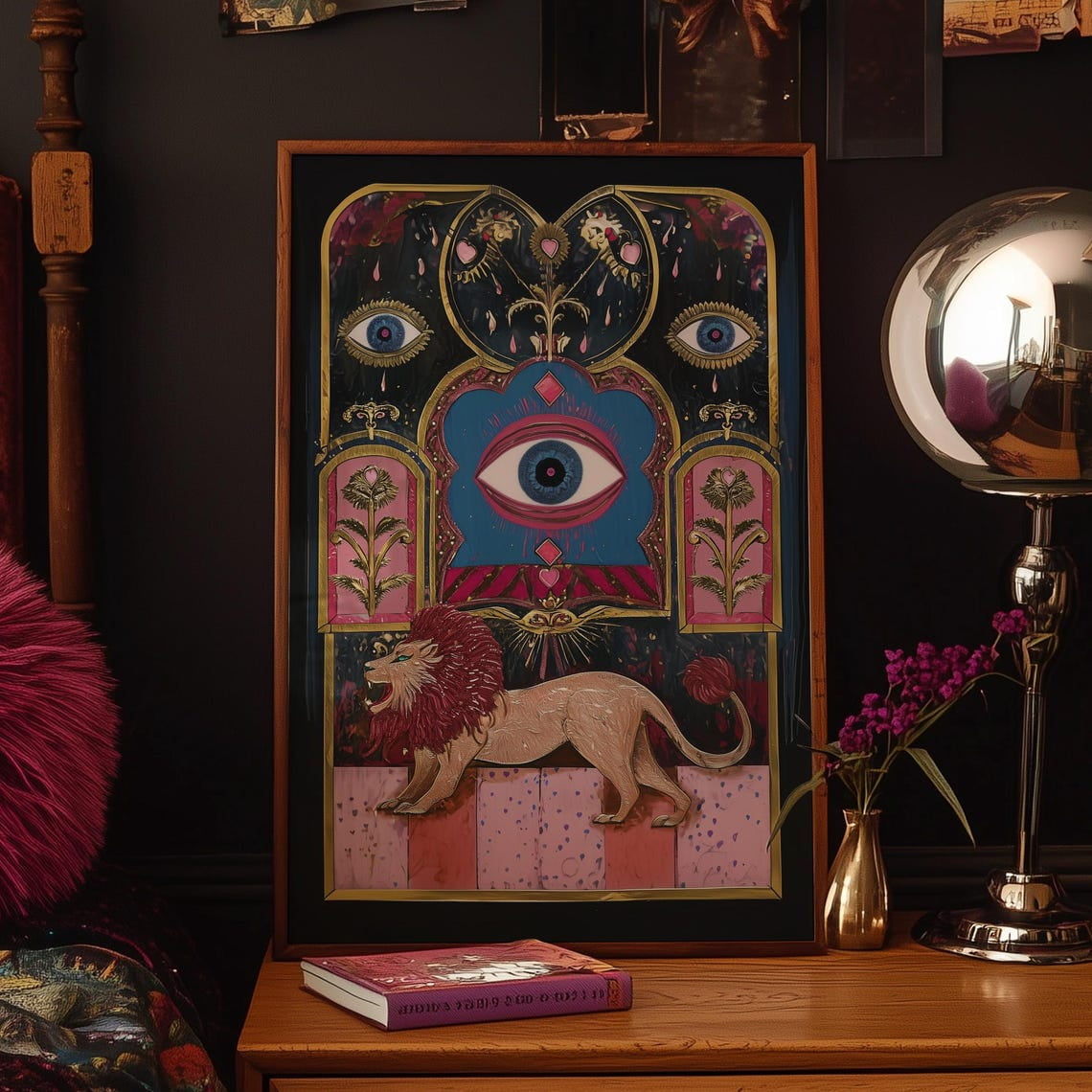 Wall Art, Mystical Lion Poster, Occult Eye Decor, Esoteric Gothic Print ...