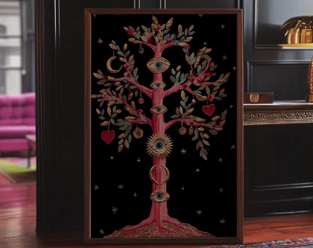 Wall Art, Mystical Tree Of Life Print, Pink Surreal Celestial Poster ...