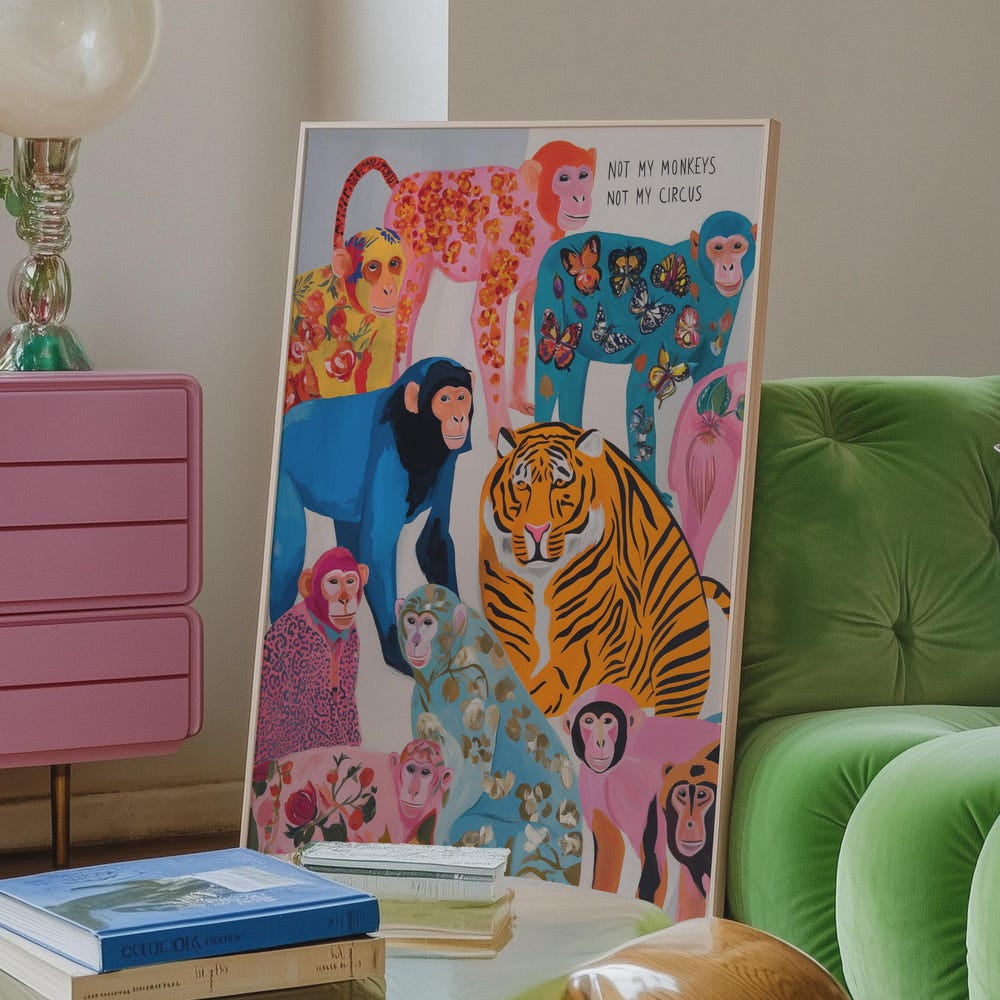Wall Art, Notâ€¯Myâ€¯Circusâ€¯Notâ€¯Myâ€¯Monkeys Print, Colorful Pop ...