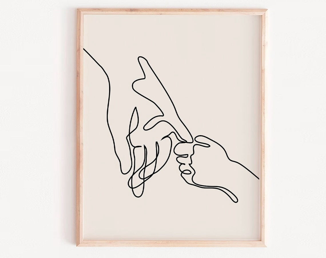 Wall Art, One Line Drawing Print, Hands One Line, Modern Minimalist ...