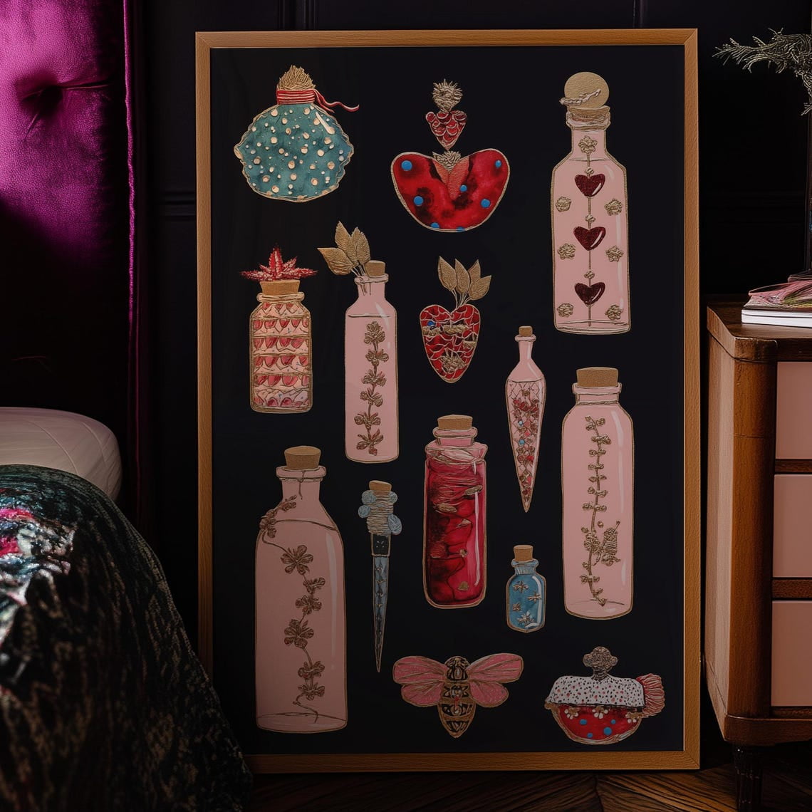 Wall Art, Pink Apothecary Print, Botanical Potion Bottle Art, Witchy Cottagecore Decor ...