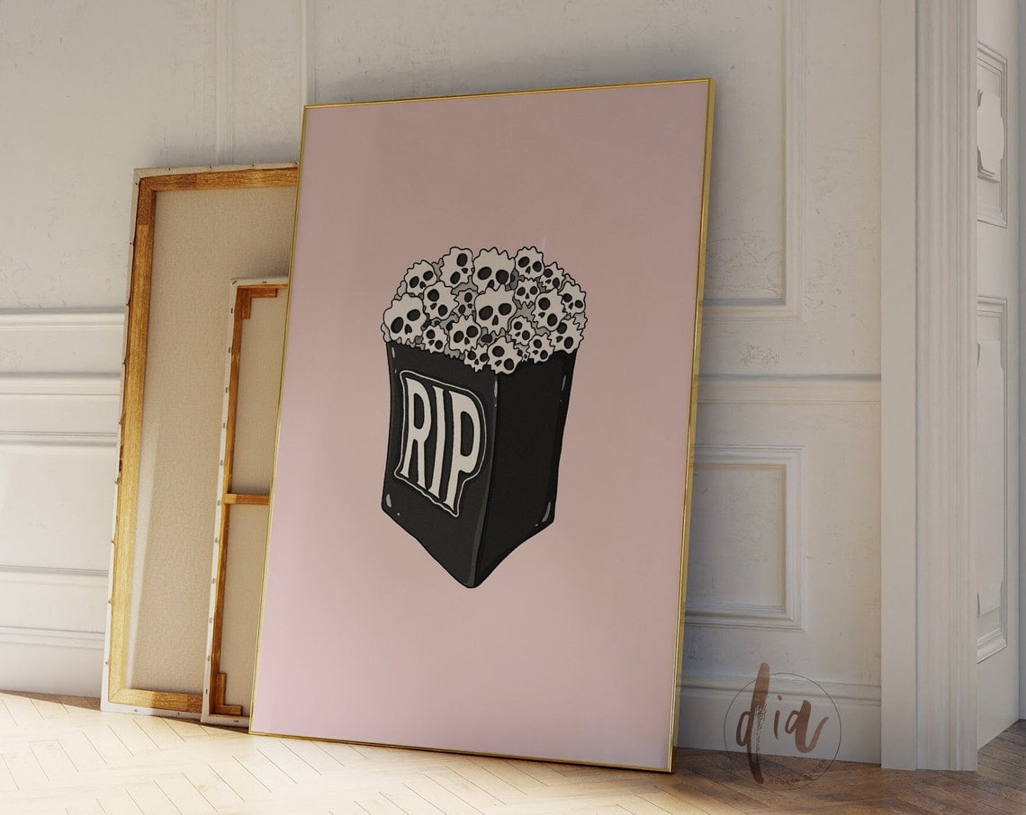 Wall Art, Pink Black Scull Popcorn, Trendy Poster, Preppy Aesthetic ...